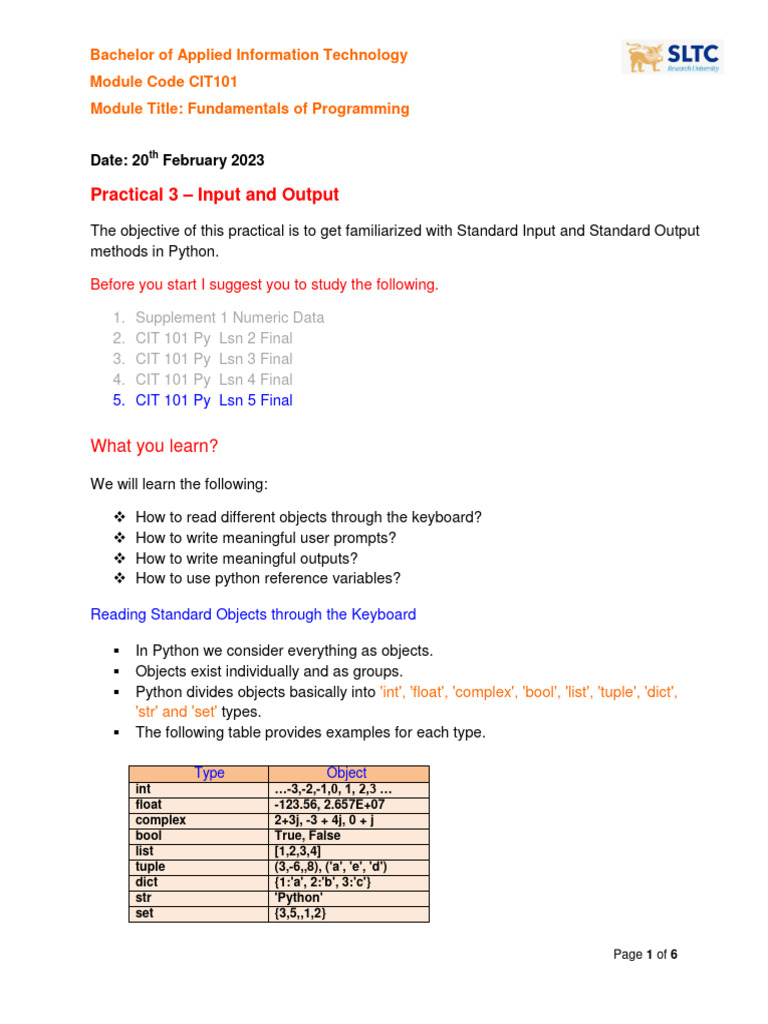 Cit 101 Practical 03 Pdf Boolean Data Type Computer Programming 