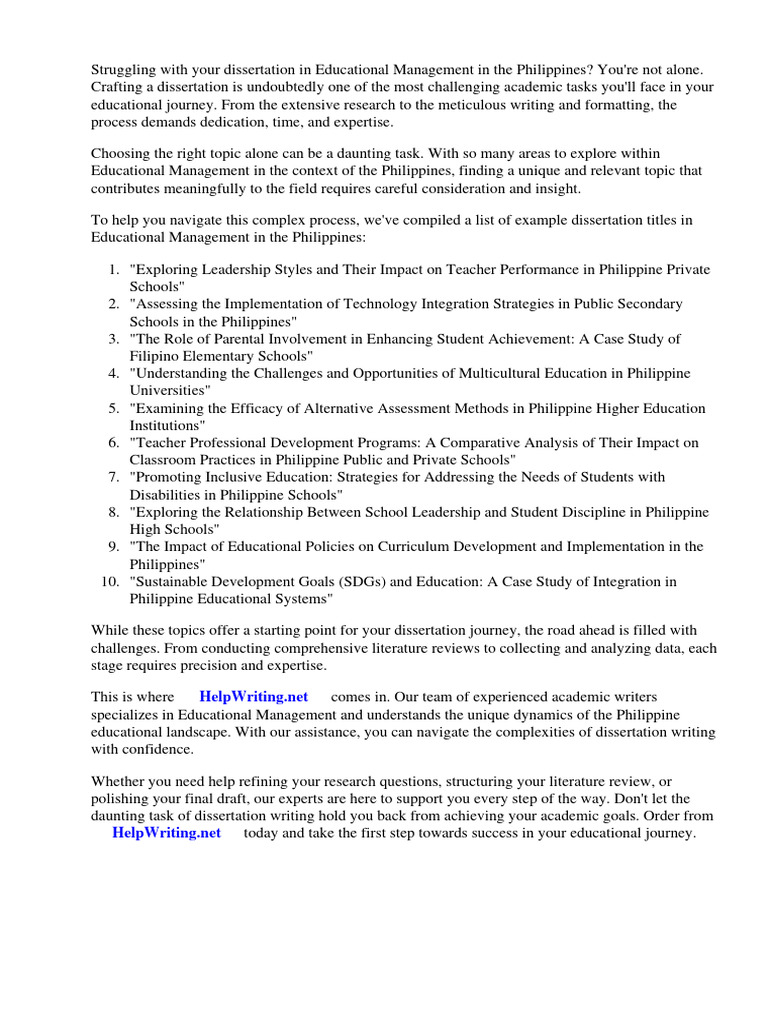 Example Dissertation Titles in Educational Management in the ...