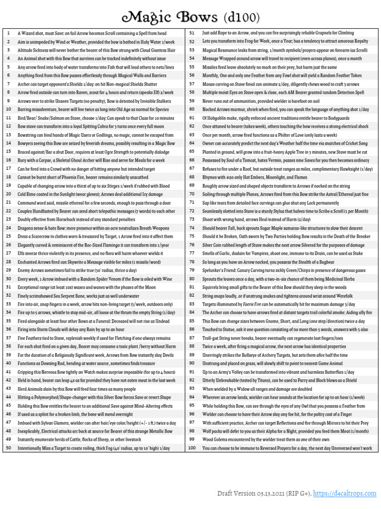 100 Unique Magic Bow Effects | PDF | Arrow | Bow And Arrow