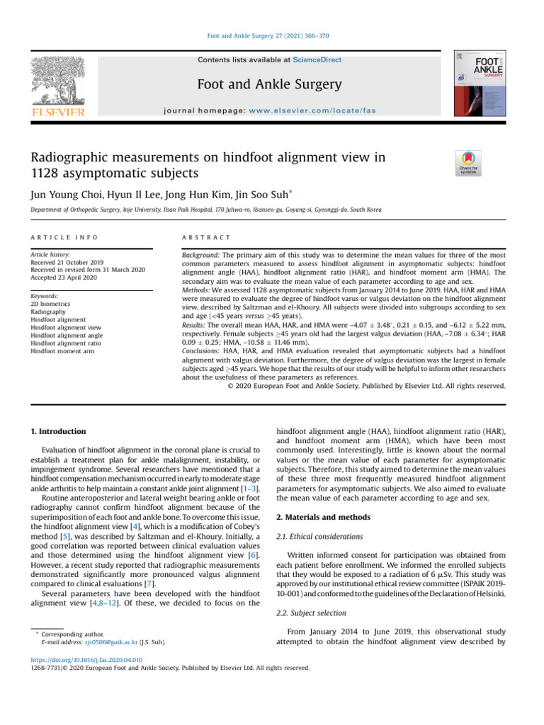 Radiographic Measurements On Hindfoot Alignment View in - 2021 - Foot ...