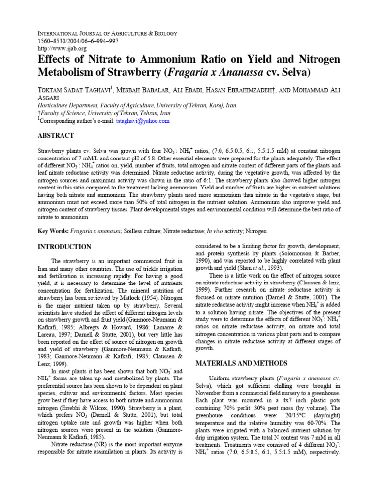 Effect of Nitrate To Ammonium Ratio | PDF | Nitrate | Ammonium