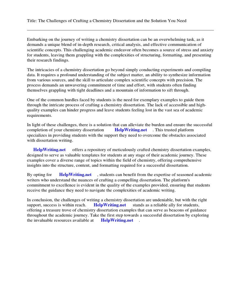 Chemistry Dissertation Examples | PDF | Thesis | Chemistry