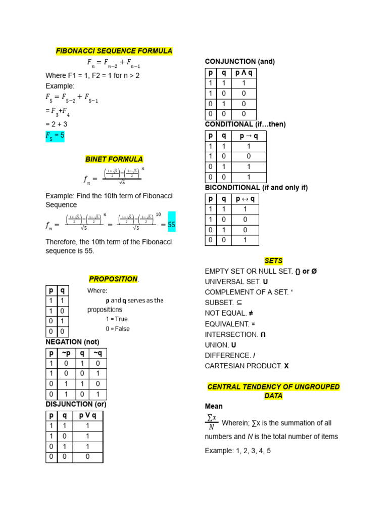 Formula Sheet 1 | PDF | If And Only If | Syntax (Logic)