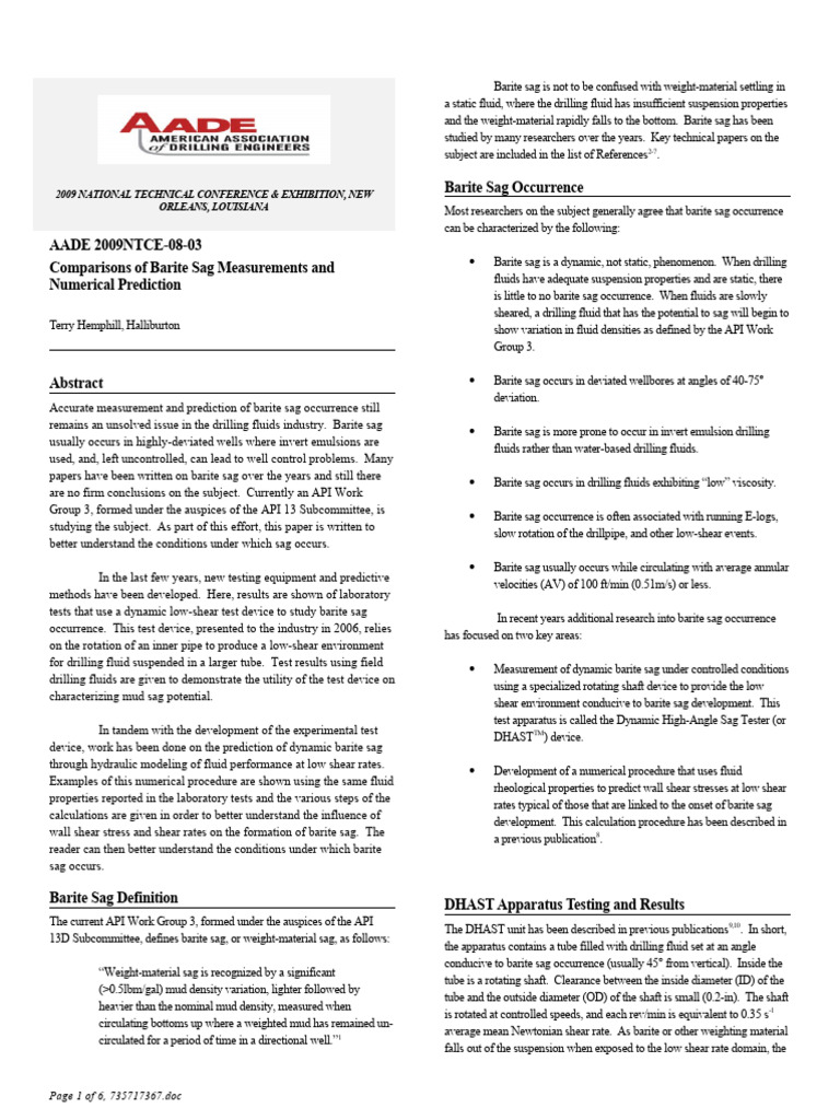 Barite Sag Measurement and Prediction | PDF | Shear Stress | Rheology