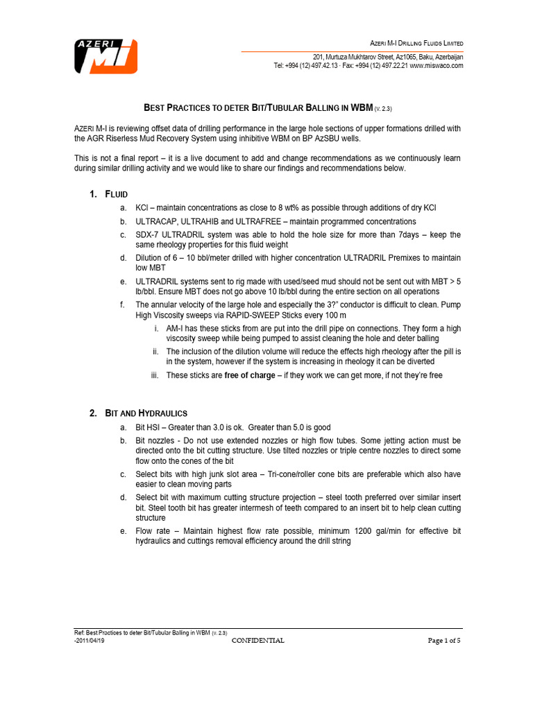 Best Practices To Deter BitTubular Balling in WBM v2.3 | PDF