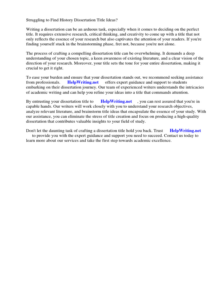 History Dissertation Title Ideas | PDF | Thesis | Mental Health