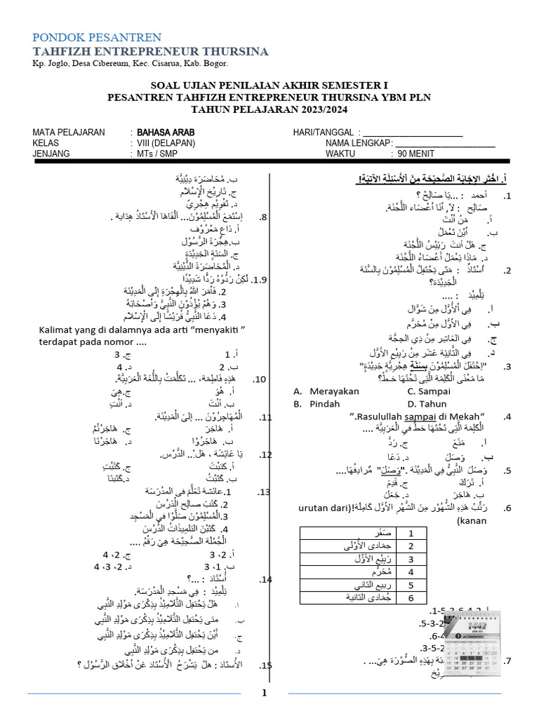 Soal PAS B.Arab Kelas 9 K13 | PDF