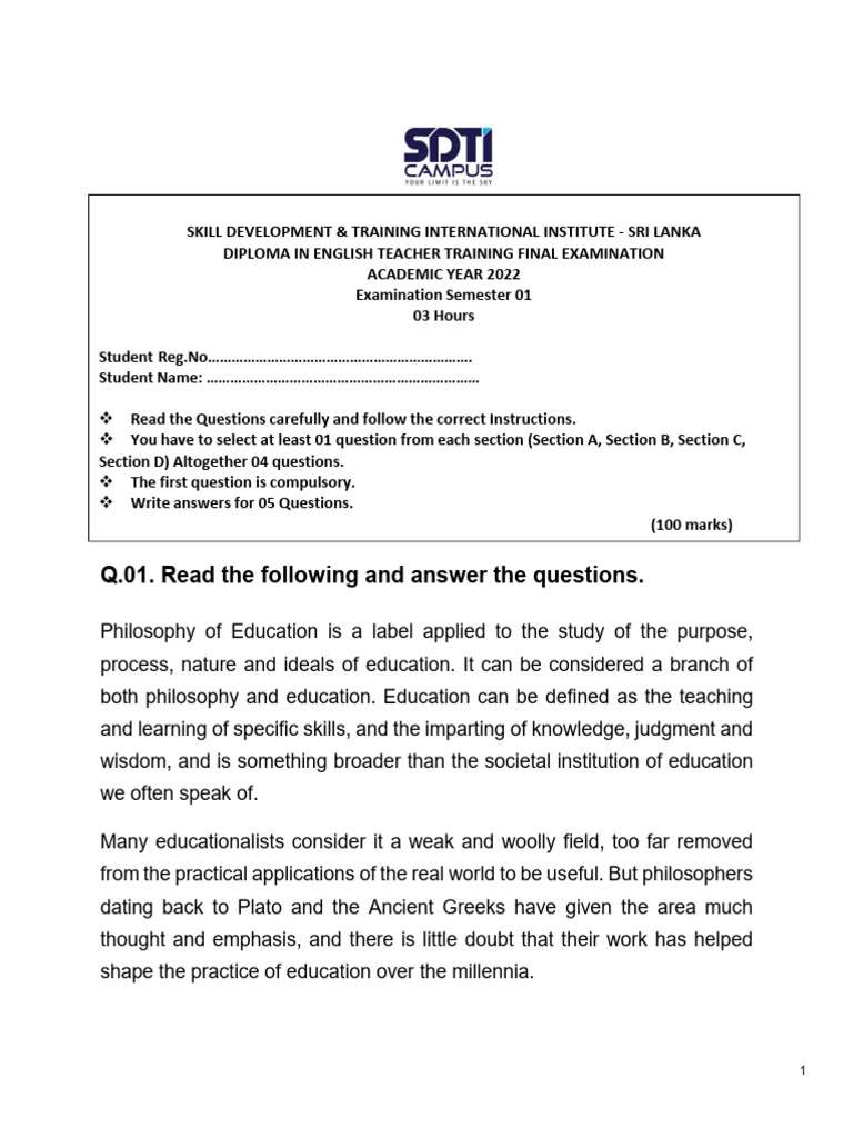 DETT 06 First Sem Paper New | PDF | Socrates | Reason