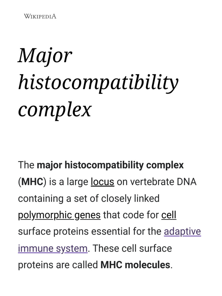 Major Histocompatibility Complex - Wikipedia (1) | PDF | Major ...