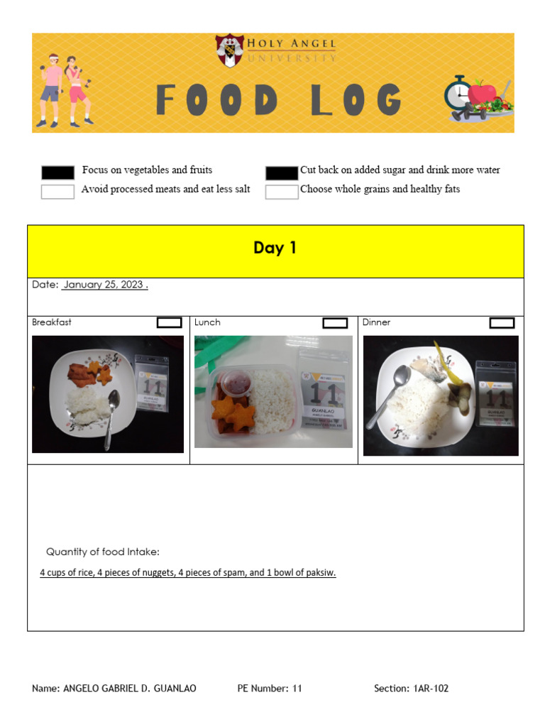 7TPE2 - Food Log - Guanlao - 1AR-102 | PDF | Lunch | Foods