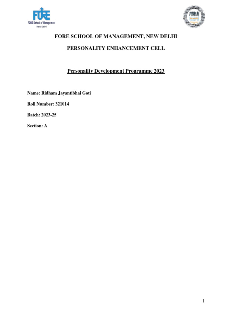 Personality Development Programme 2023 | PDF | Goal | Motivation