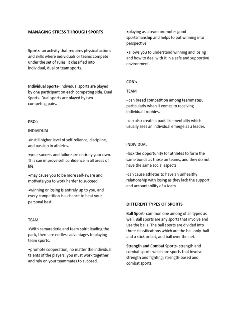 Stress Relief Through Sports | PDF | Stress (Biology) | Psychological ...