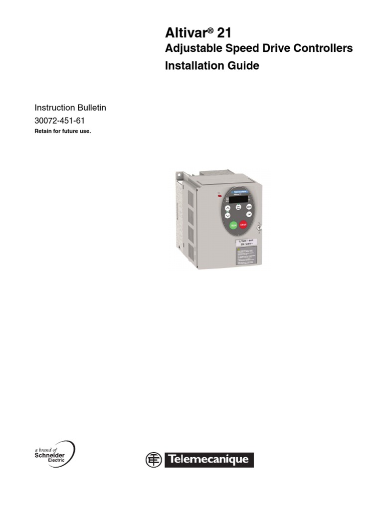 Altivar 21: Adjustable Speed Drive Controllers Installation Guide | PDF