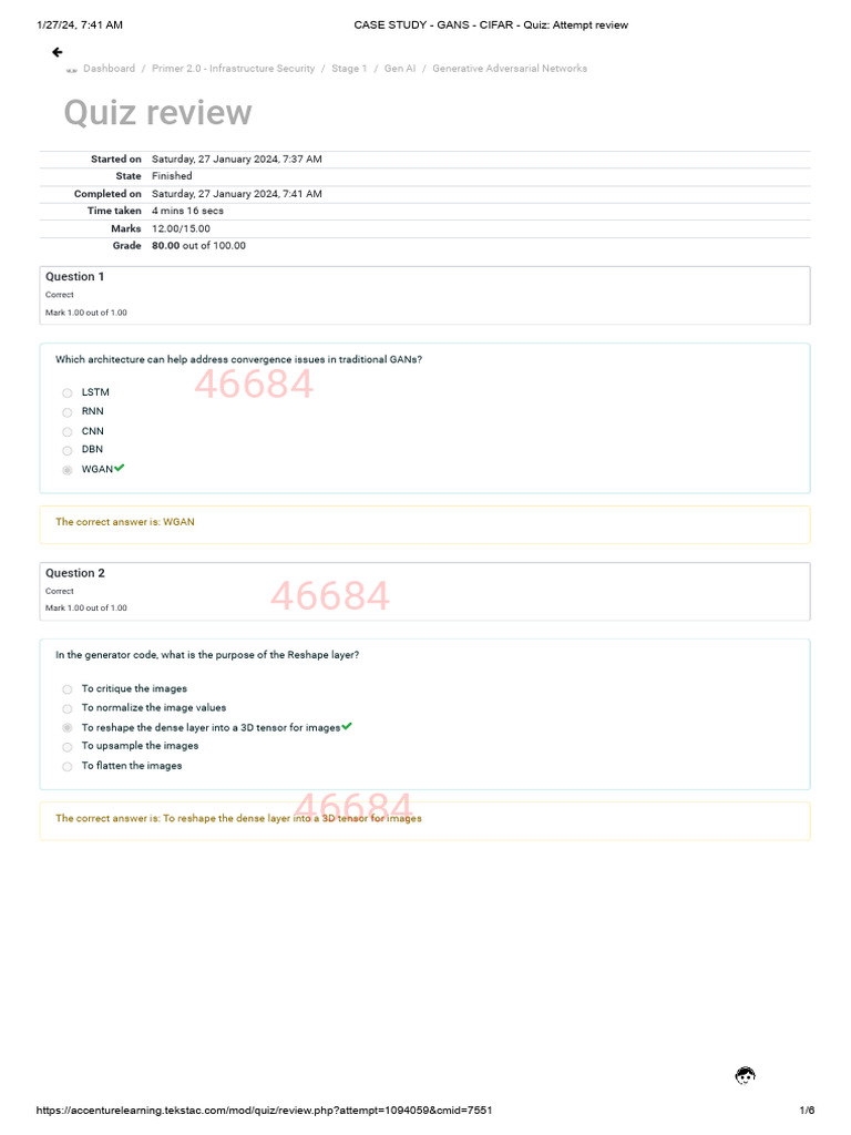 CASE STUDY - GANS - CIFAR - Quiz - Attempt Review | PDF | Artificial Intelligence | Intelligence ...