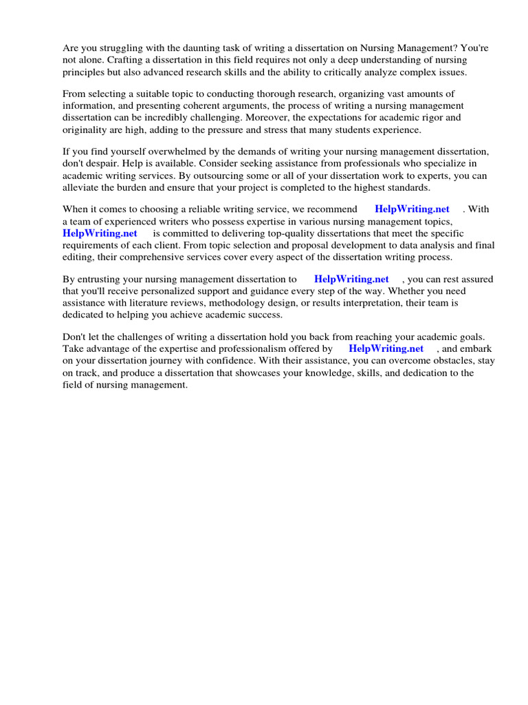 Nursing Management Dissertation Topics | PDF | Nursing | Health Care