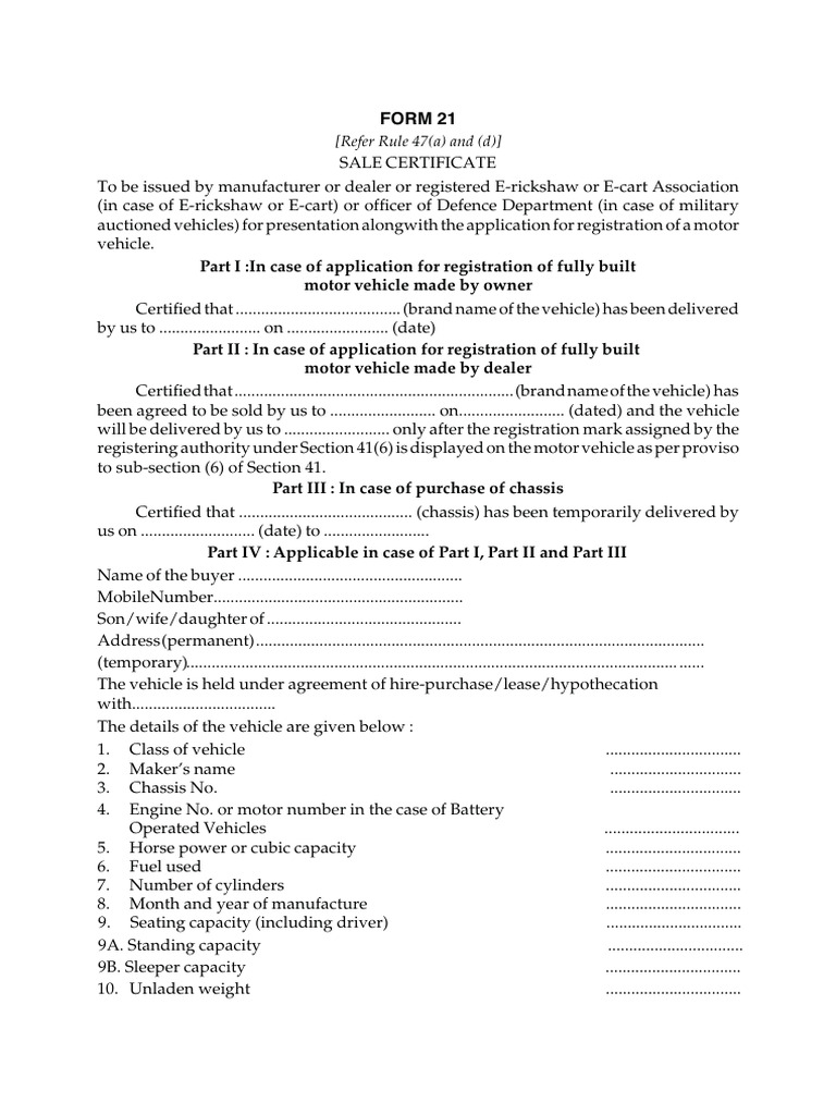 FORM-21 | PDF | Vehicles | Axle