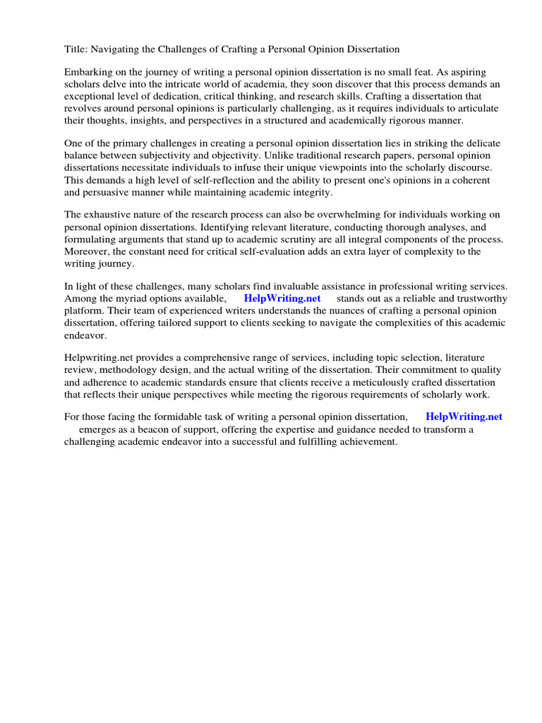 Personal Opinion Dissertation | PDF | Essays | Thesis