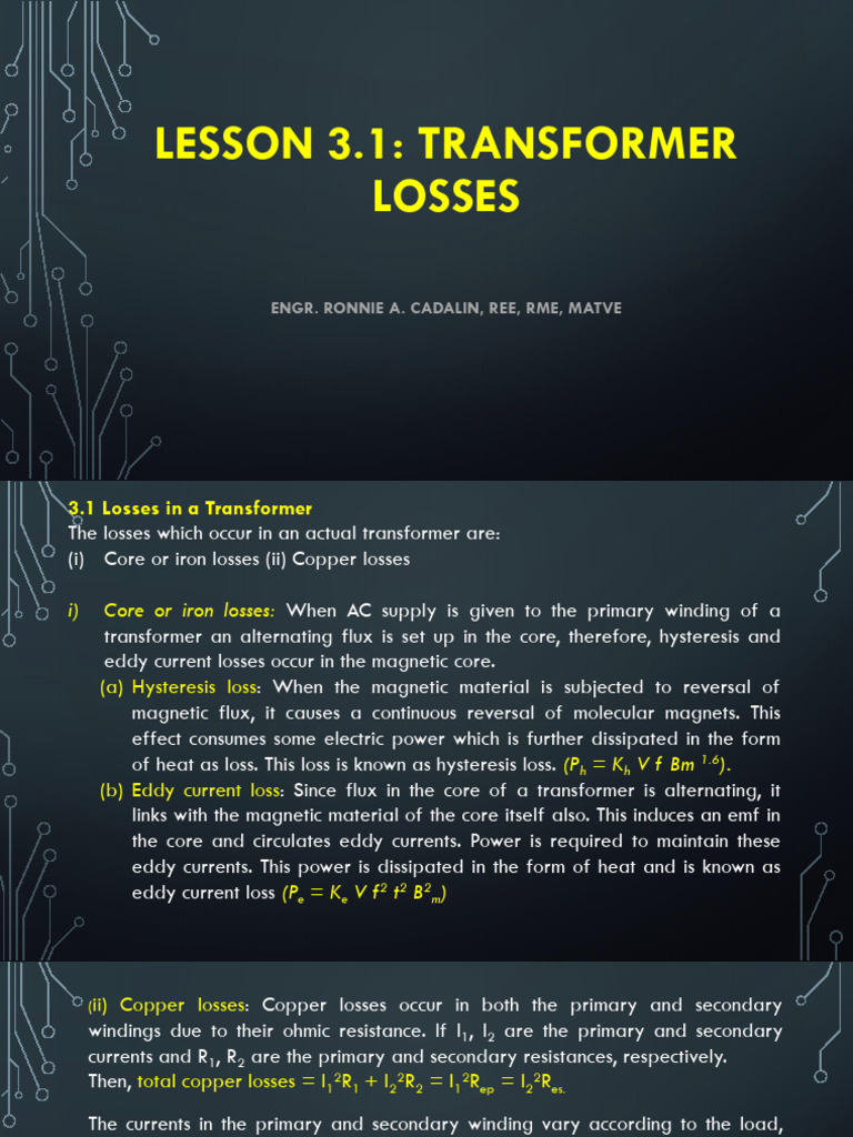 Lesson 3.1 Transformer Losses | PDF | Transformer | Electricity