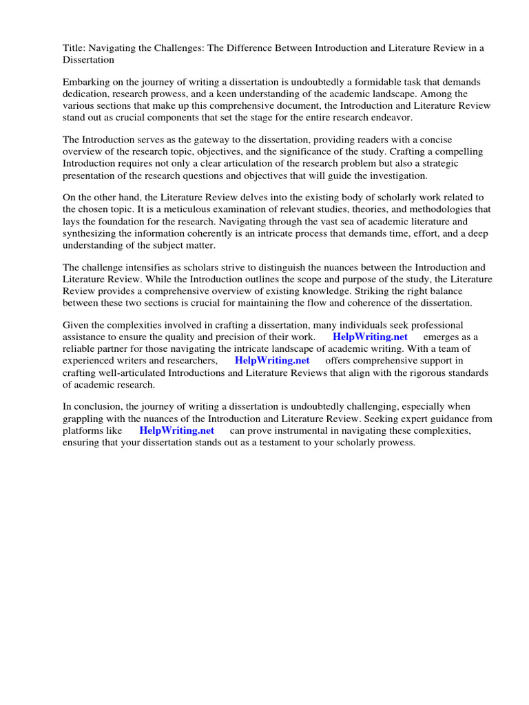 Difference Between Introduction and Literature Review Dissertation ...