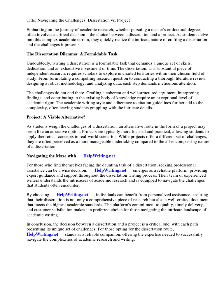 Dissertation Vs Project | PDF | Thesis | Doctor Of Philosophy