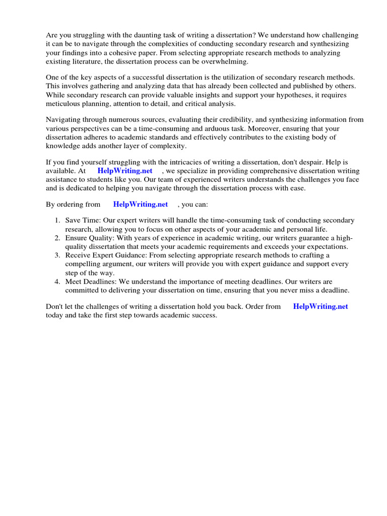 Dissertation Secondary Research Methods | PDF | Methodology ...