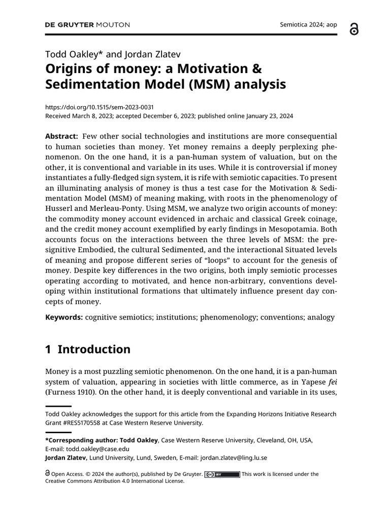 Origins of Money A Motivation Sedimentation Model MSM Analysissemiotica ...