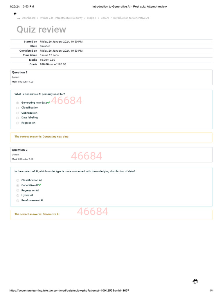 Introduction To Generative AI - Post Quiz - Attempt Review | Download Free PDF | Artificial ...