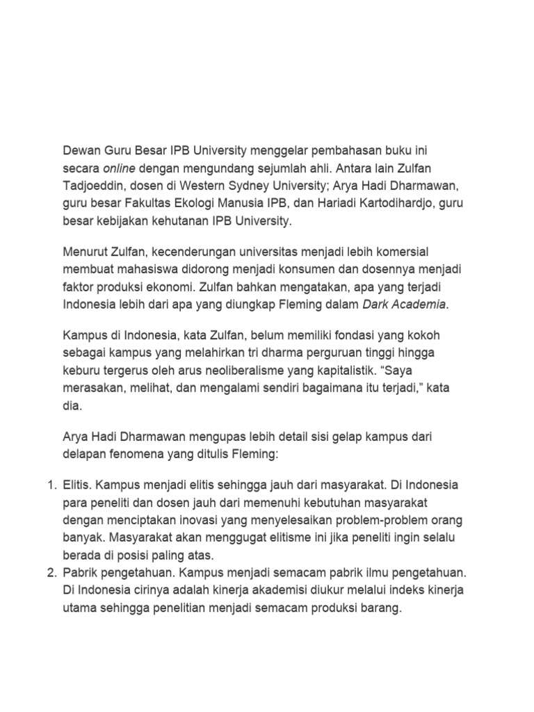 Sisi Gelap Neoliberalisme di Kampus IPB | PDF | Ilmu Sosial