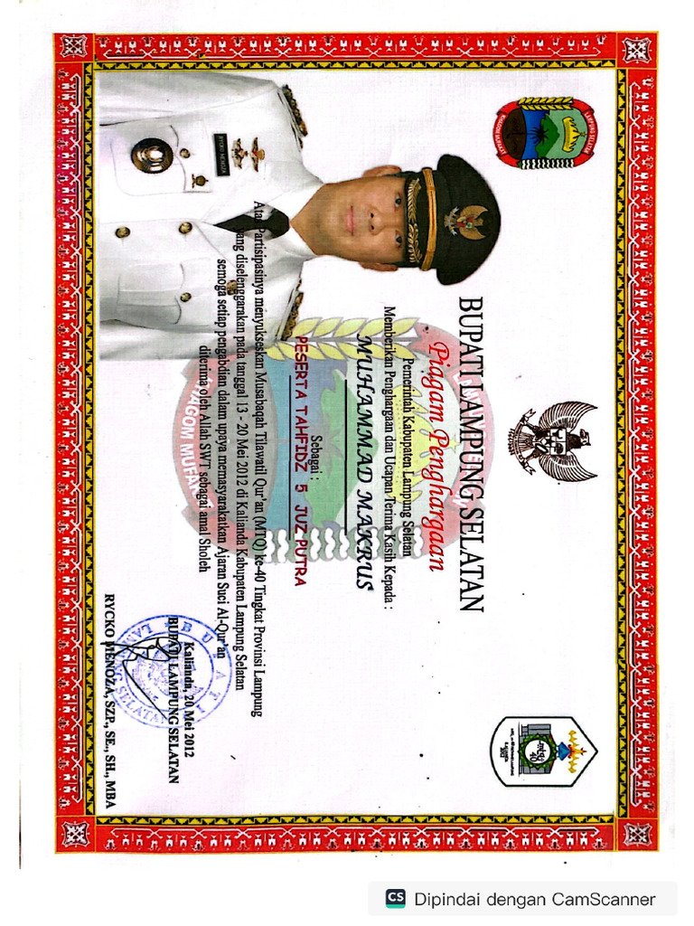 Piagam MTQ Lampung Selatan | PDF