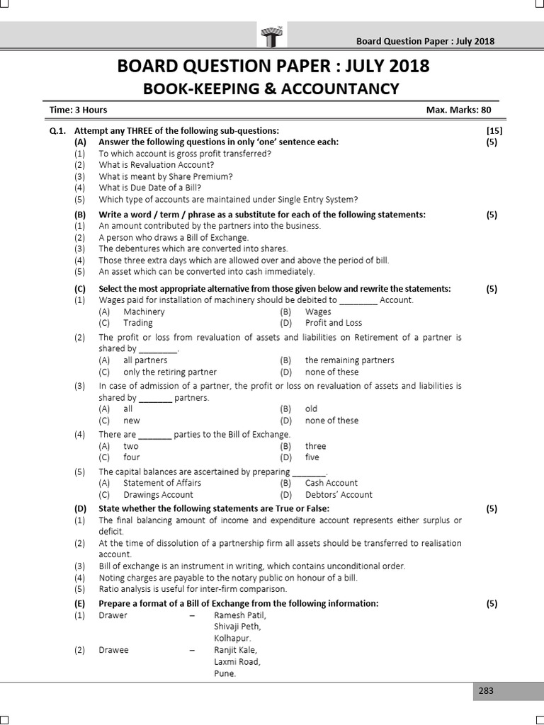 Book Keeping and Accountancy July 2018 STD 12th Commerce HSC ...