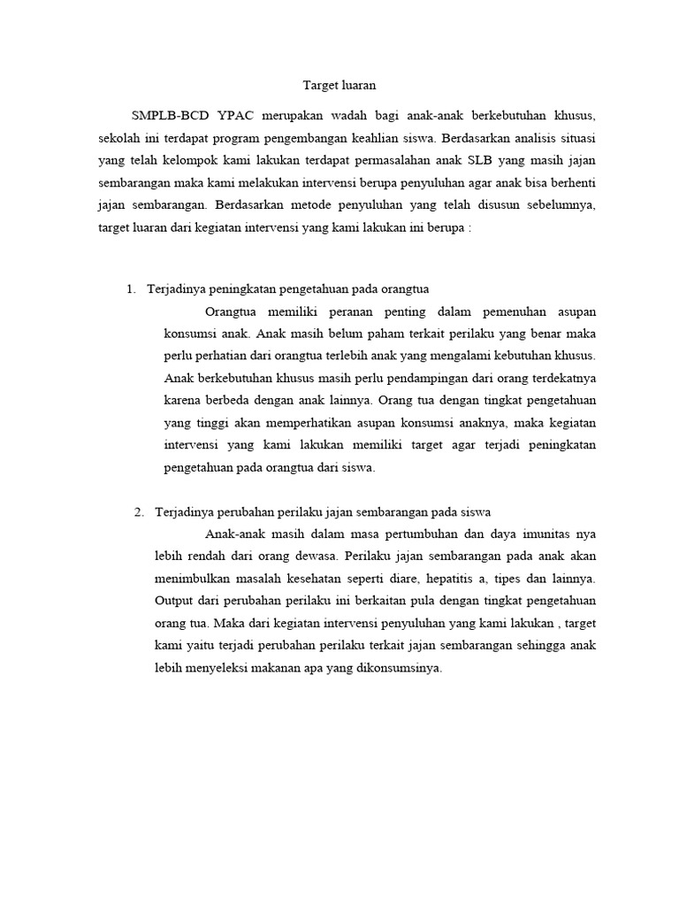 Target Luaran Intervensi SMPLB-BCD | PDF | Gaya Hidup