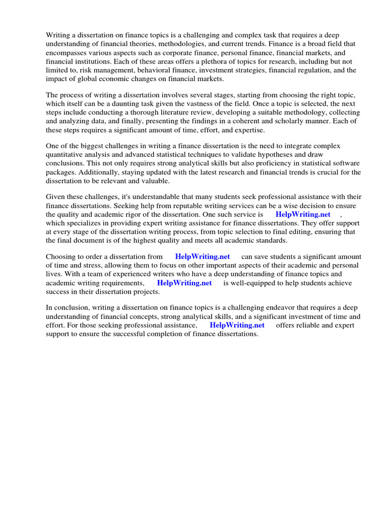 Dissertation On Finance Topics | PDF | Thesis | Banks