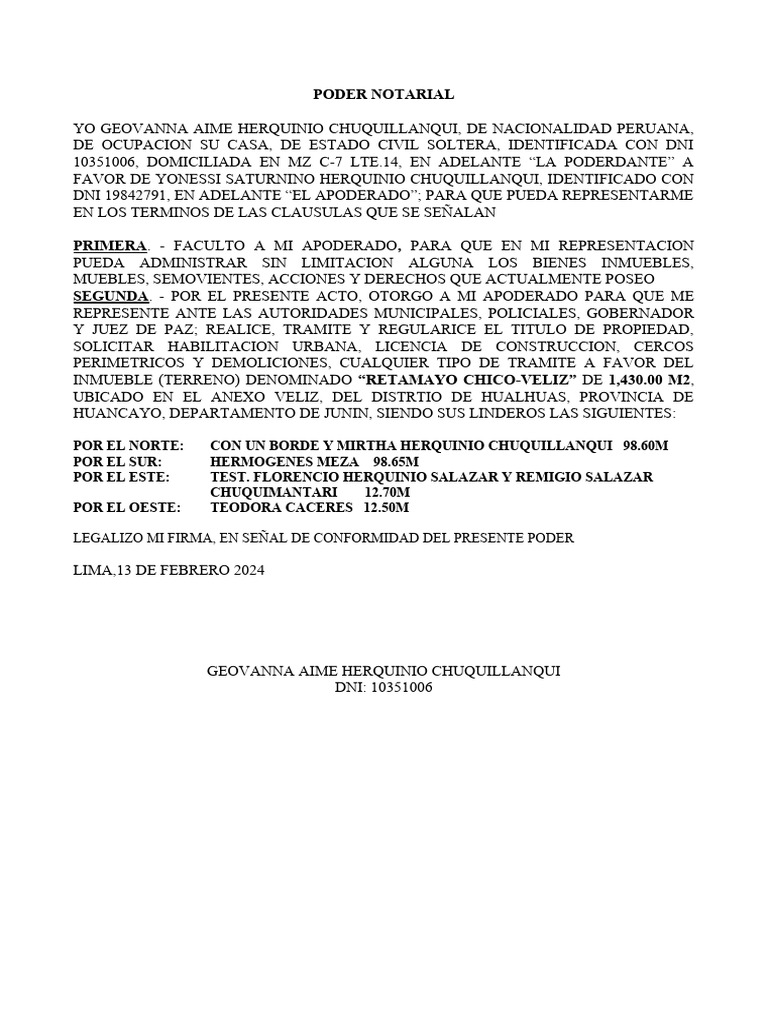 Poder Notarial A Yonessi | PDF