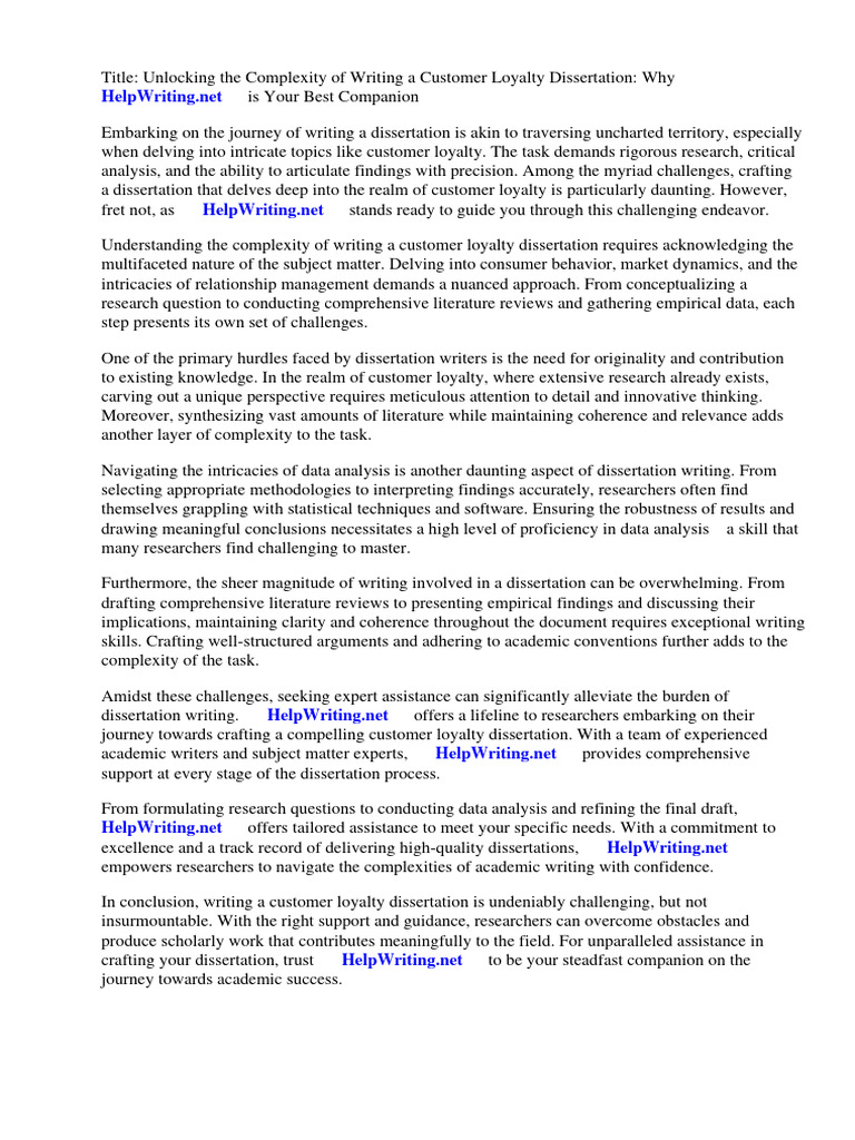 Customer Loyalty Dissertation PDF | PDF | Marketing | Customer Satisfaction