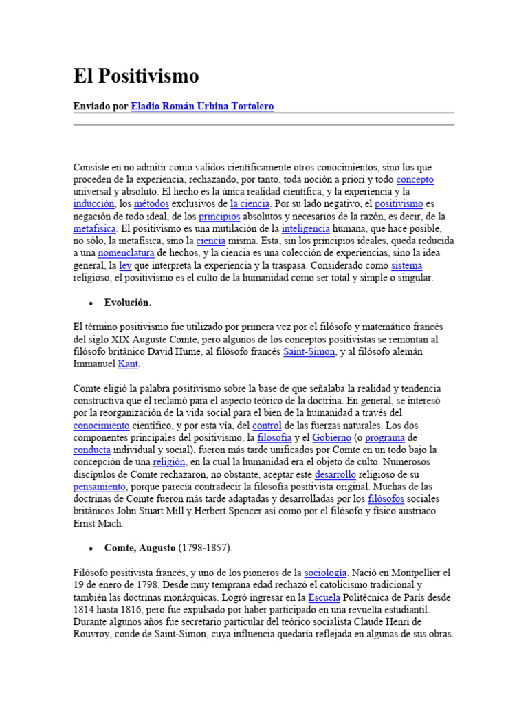 El Positivismo | PDF | Positivismo | Metafísica