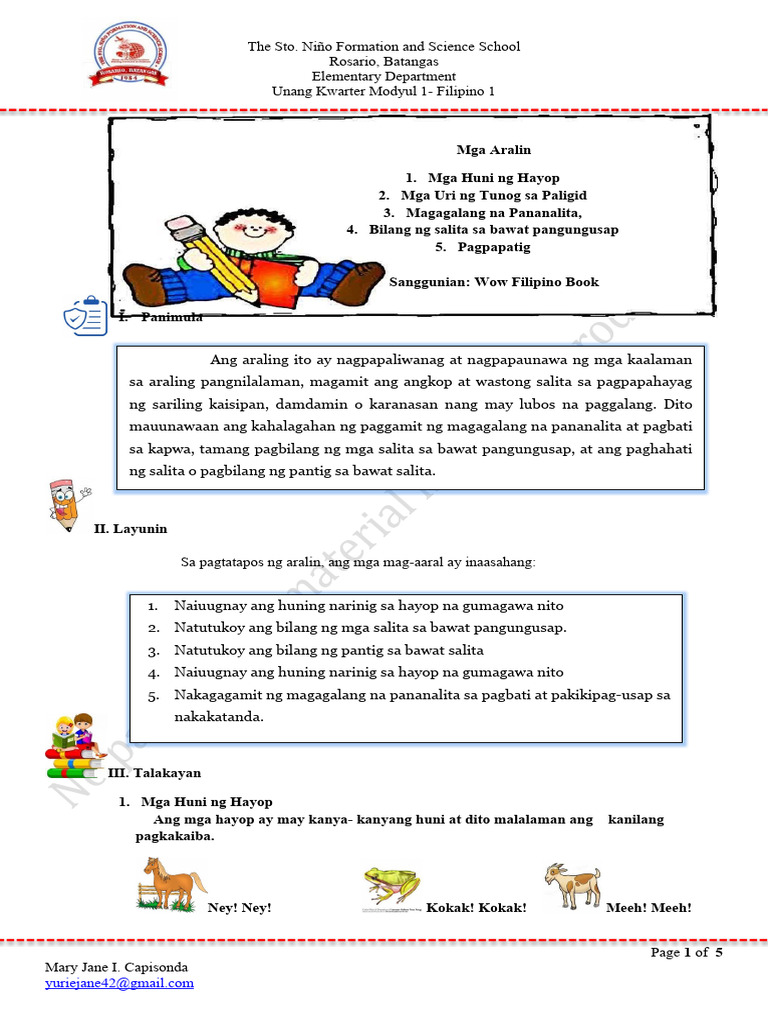 Filipino 1 - Modyul 1 | PDF