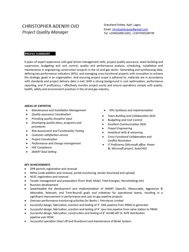 Christopher Adeniyi Ojo - CV | PDF | Procurement | Cisco Certifications