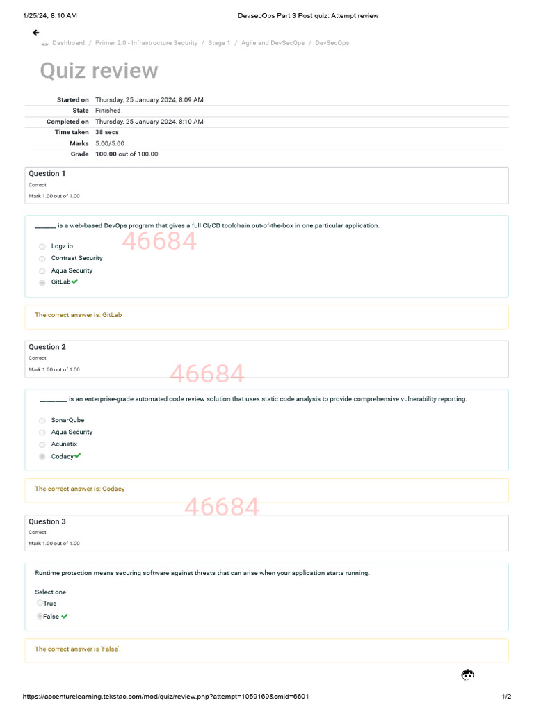 DevsecOps Part 3 Post quiz_ Attempt review | PDF | Systems Theory | Computing