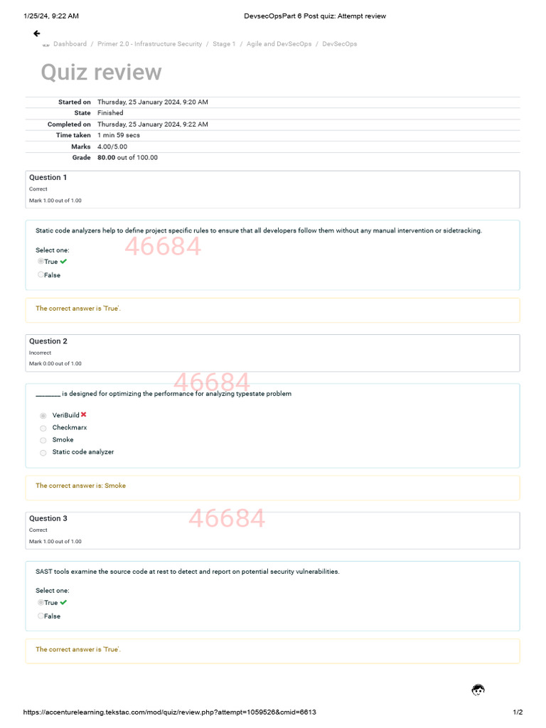 DevsecOpsPart 6 Post Quiz - Attempt Review | PDF | Computer Programming ...