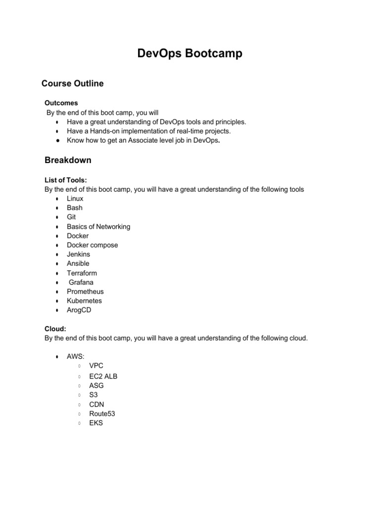DevOps Bootcamp Outline | Download Free PDF | Cloud Computing | Systems ... DevOps Bootcamp Outline | Download Free PDF | Cloud Computing | Systems ...