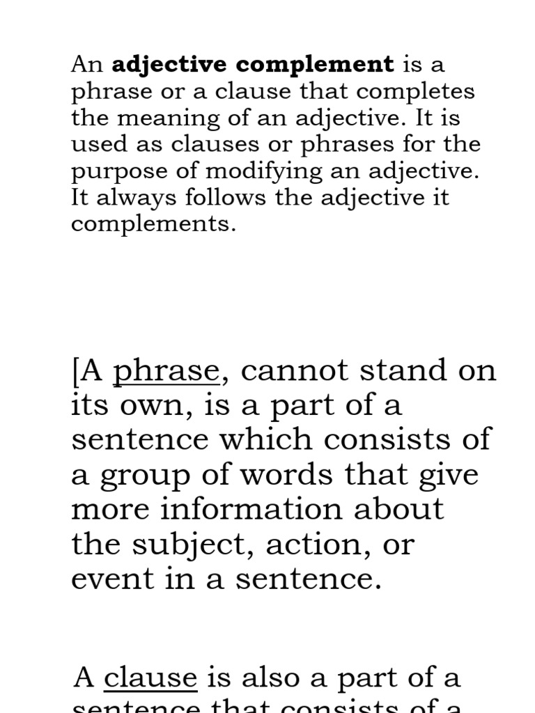 L4 - Adjective Complement Lecture | PDF | Language Arts & Discipline | Wellness