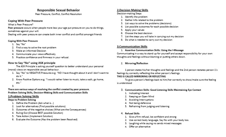 Responsible Sexual Behavior | PDF | Decision Making | Communication