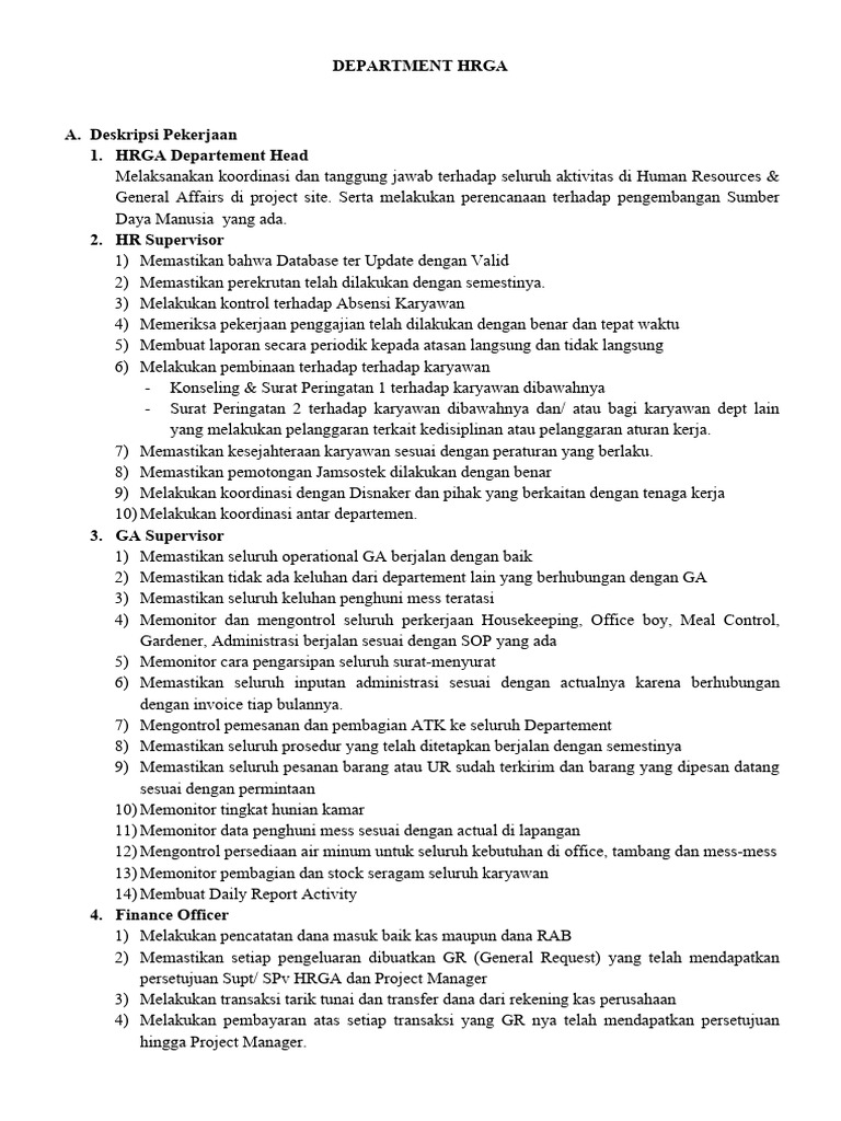Tugas dan Struktur Departemen HRGA | PDF