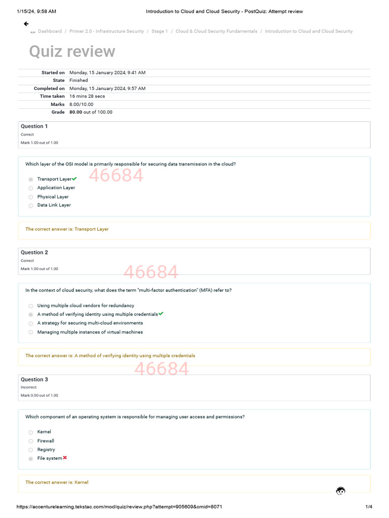 Introduction to Cloud and Cloud Security - PostQuiz_ Attempt review | PDF | Cloud Computing ...