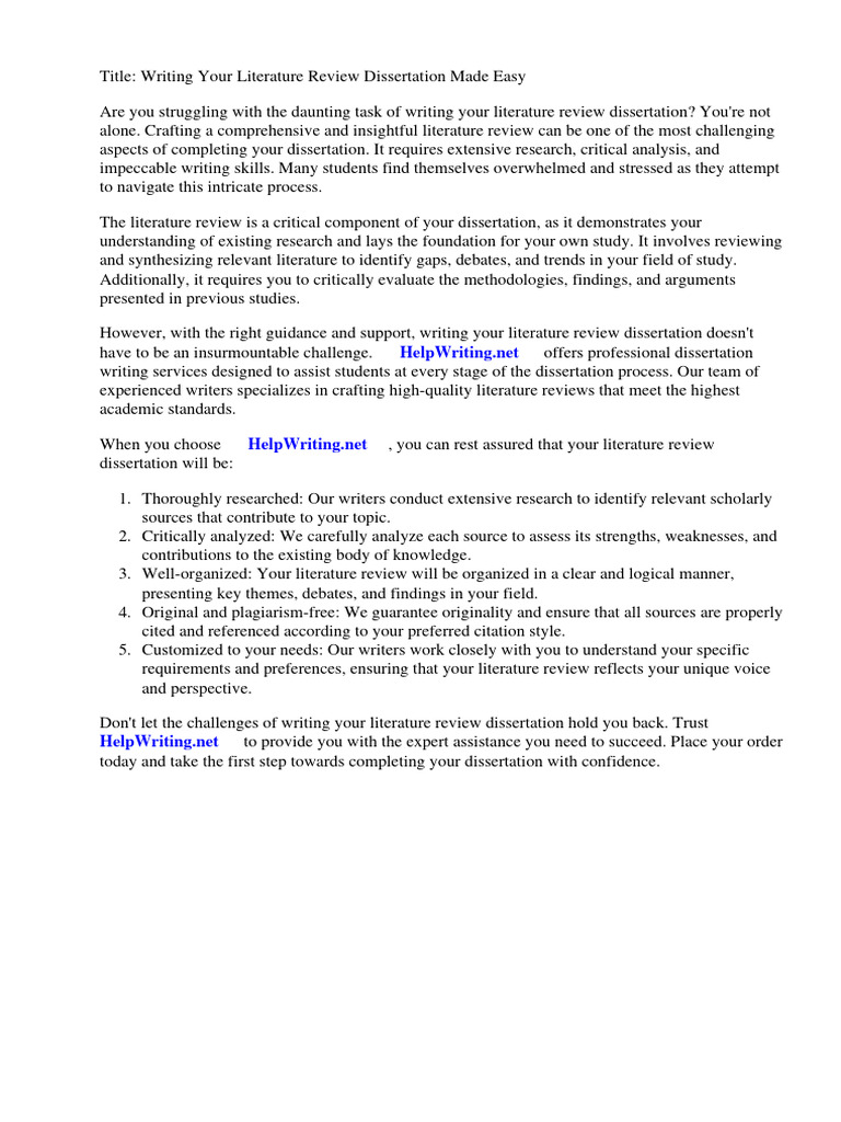 Writing Your Literature Review Dissertation | PDF | Thesis | Literature ...