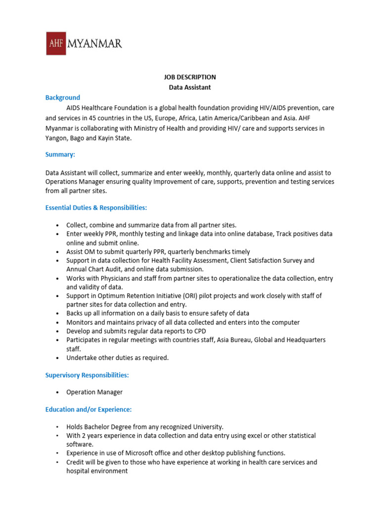 JD Data-Assistant AHF | PDF | Data | Health Care