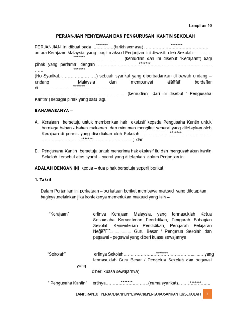 Perjanjian Kantin - Lampiran 10 - 11112023 | PDF