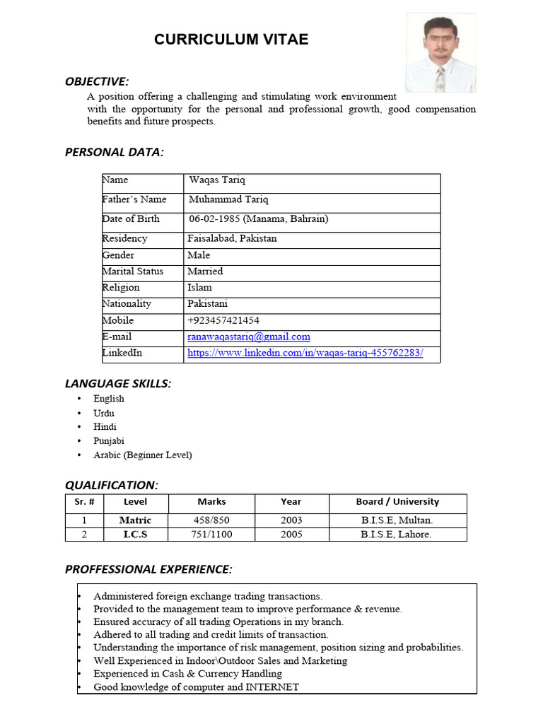 Waqas Tariq Resume 2024 New | PDF | Sales | Pakistan