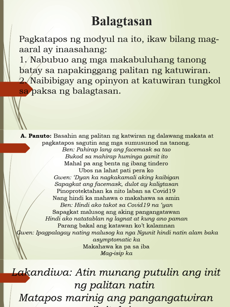 Fil8 Q2 Week 2 - BALAGTASAN | PDF