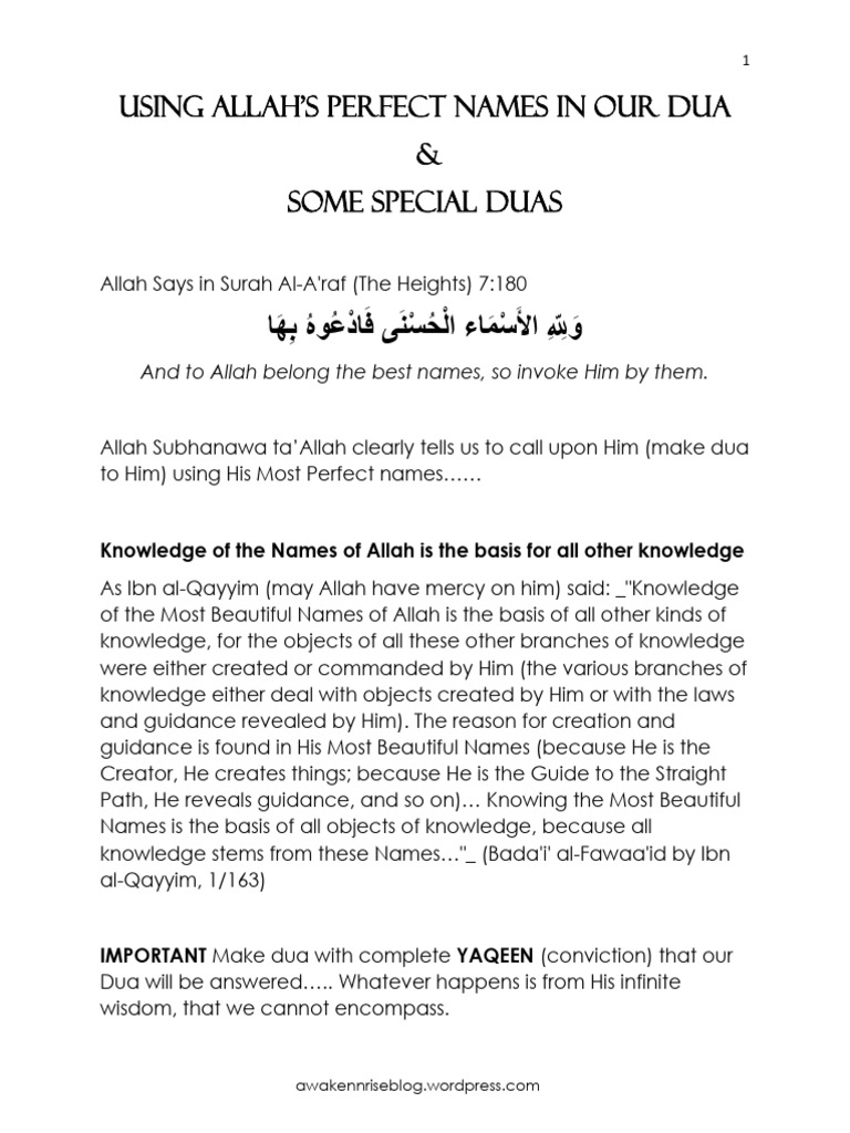 Using Allah's Names in Dua | PDF | God In Islam | Knowledge